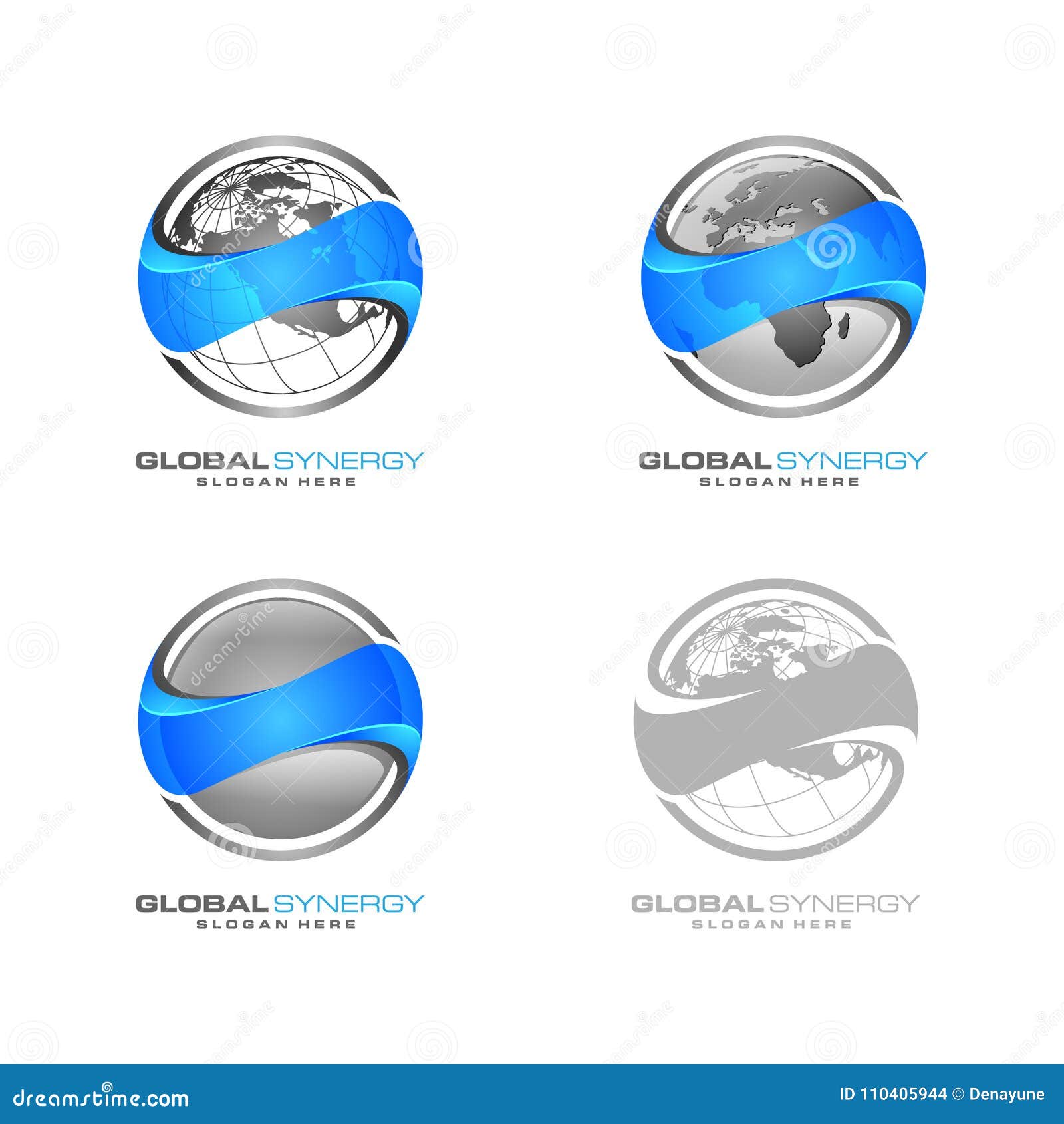 Blue Global Logo with Ring Sphere and Digital World Motion Vector Logo ...