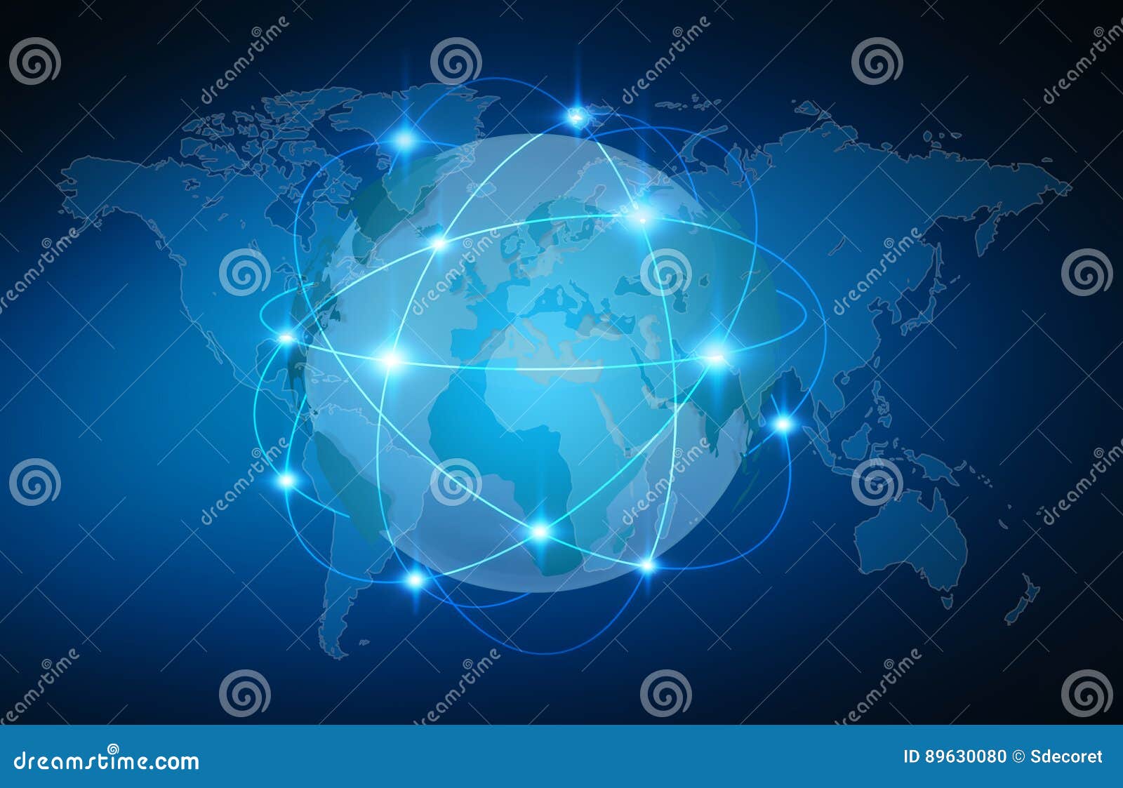Blue Global Network on Planet Earth 3D Rendering Stock Illustration ...