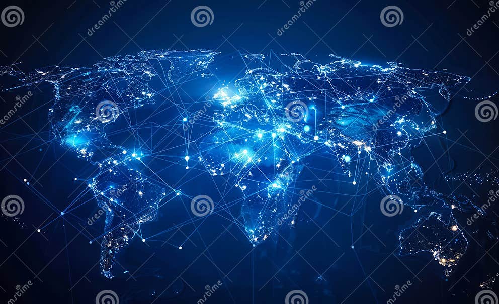 A Blue Globe with a Network of Lines Connecting it Stock Photo - Image ...