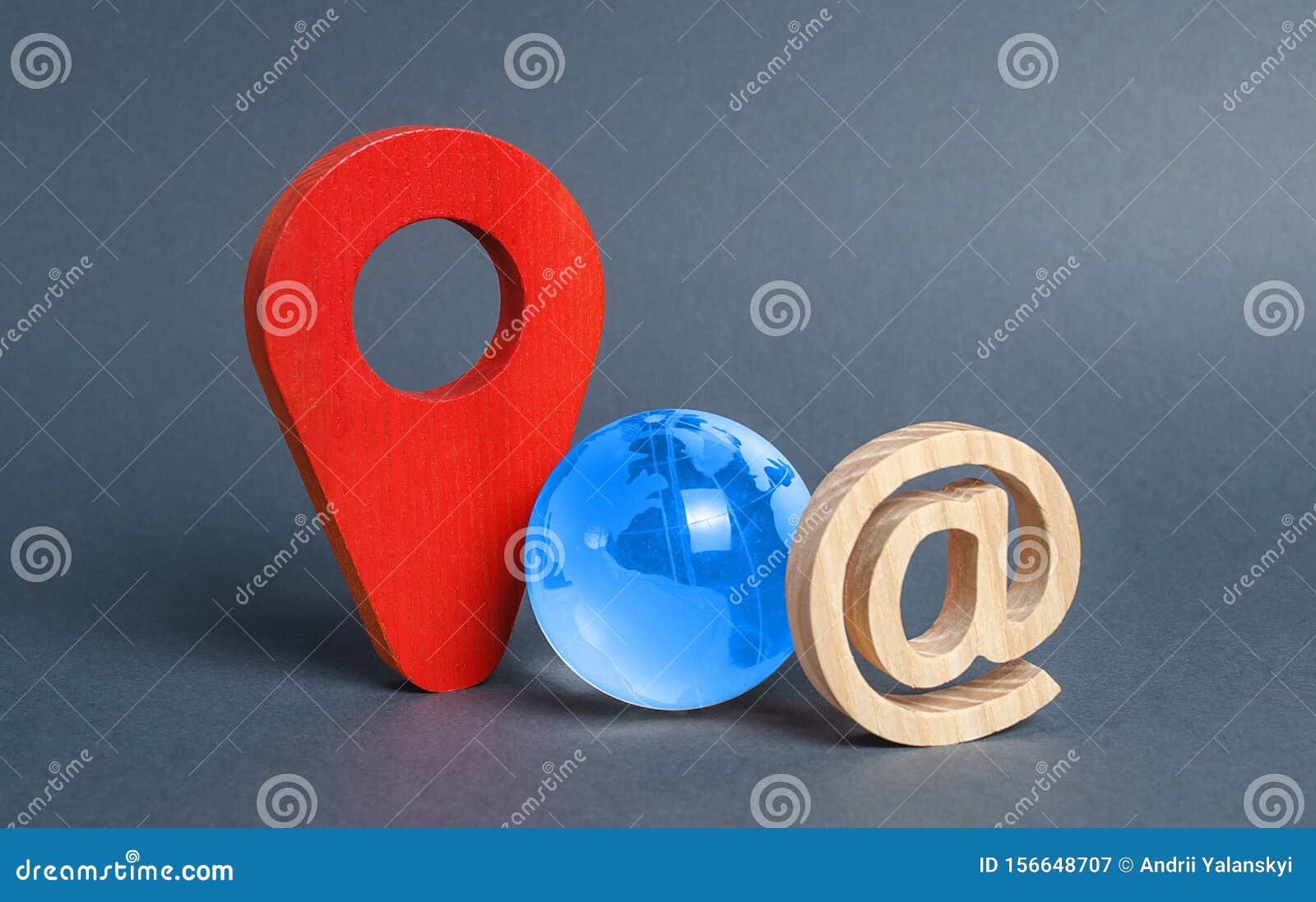 Blue Globe Planet Earth, Email Symbol and Red Location Indicator. the ...