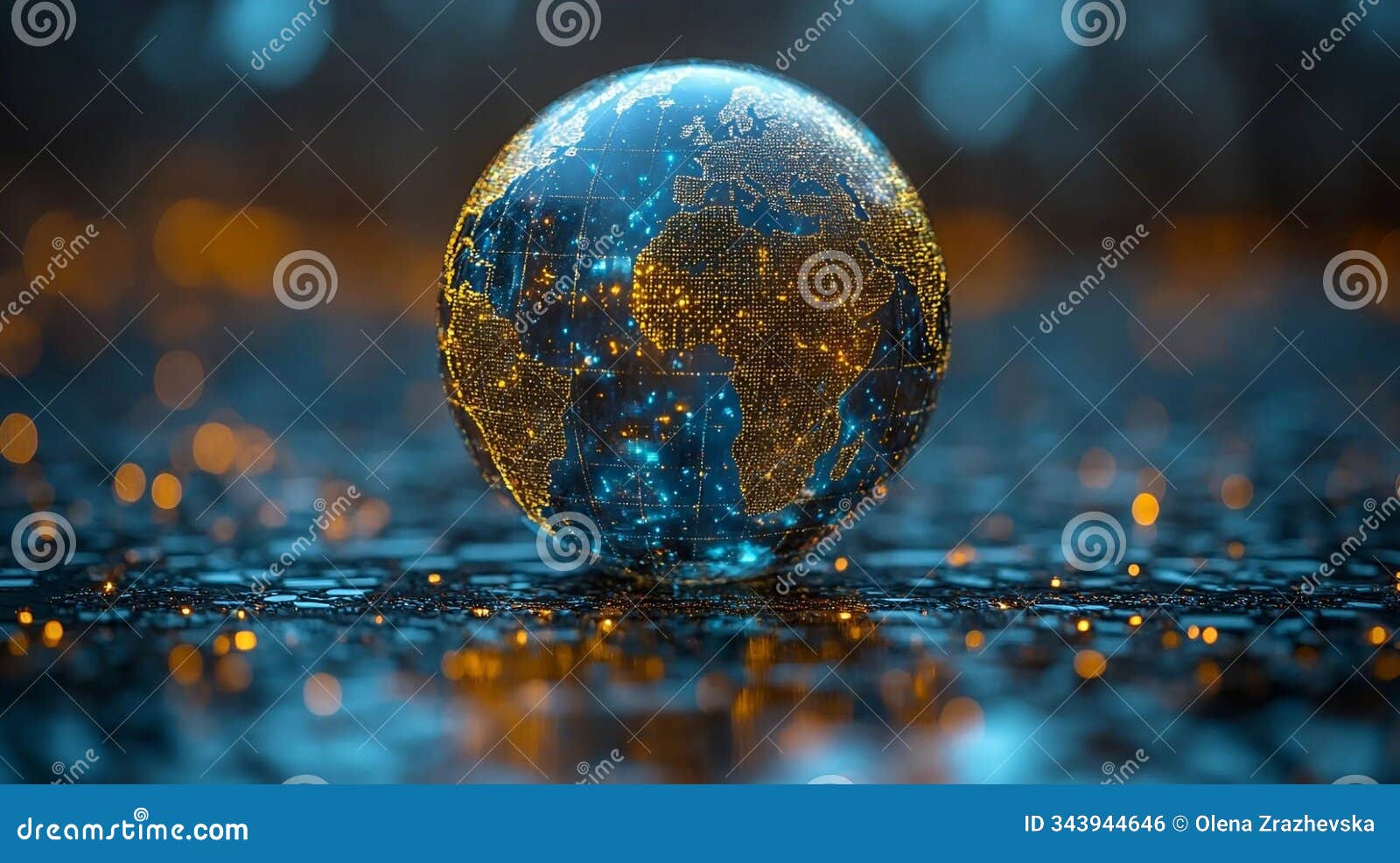 A Shiny Blue Globe with Continents on a Sparkling Surface Stock ...