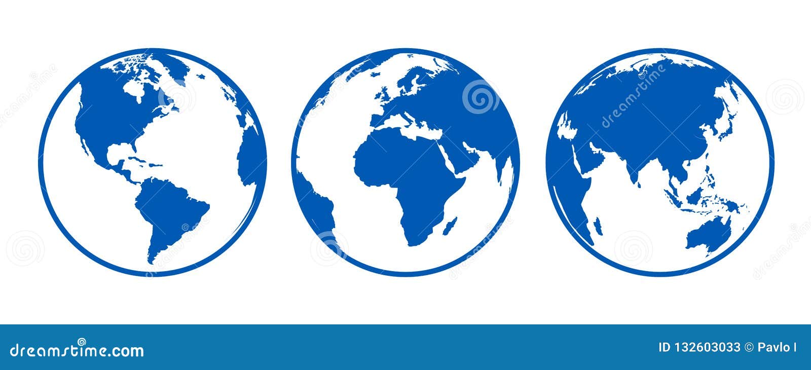 Blue Globes with Continents, View from Different Positions - Vector ...