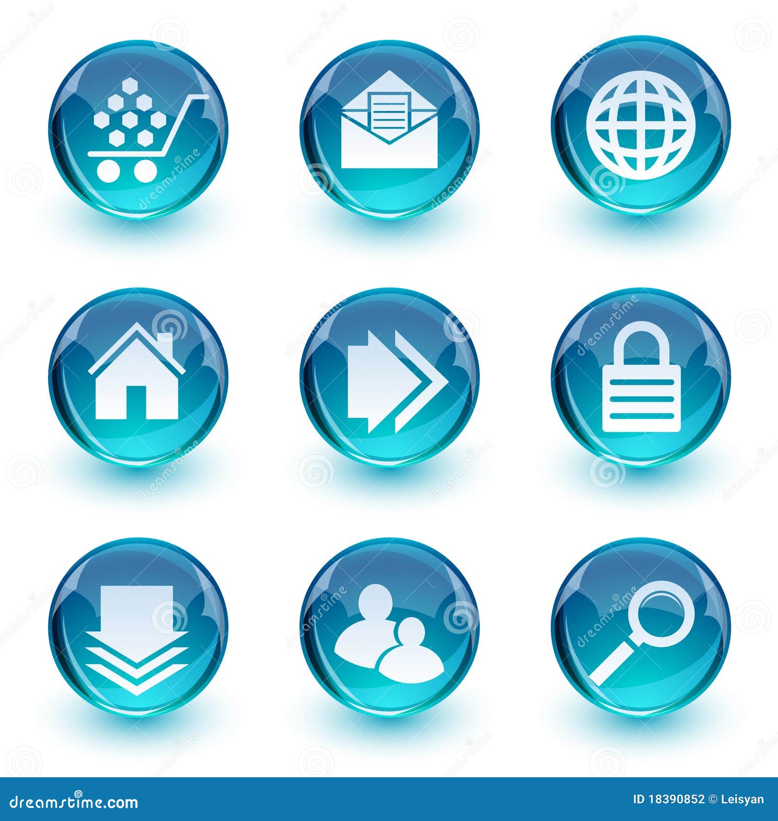 Blue glossy icon set stock vector. Illustration of blue - 18390852