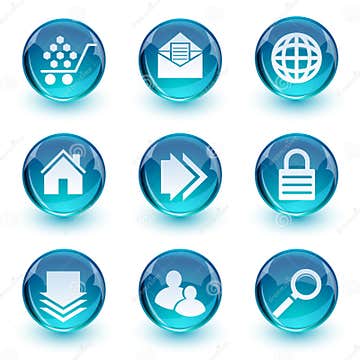 Blue glossy icon set stock vector. Illustration of blue - 18390852