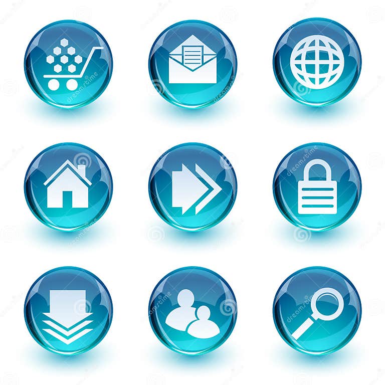 Blue glossy icon set stock vector. Illustration of blue - 18390852