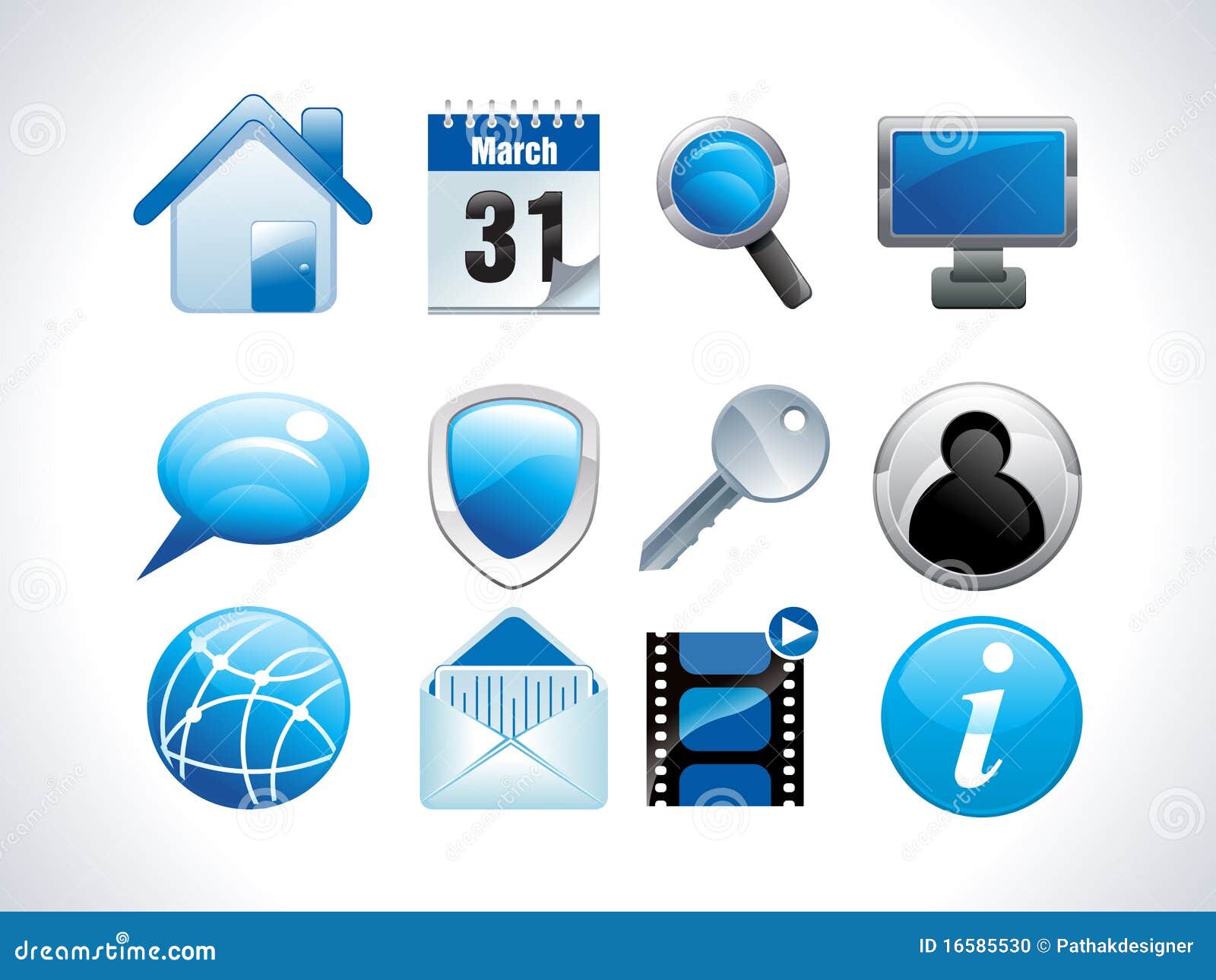 Blue glossy web icons stock vector. Illustration of glass - 16585530