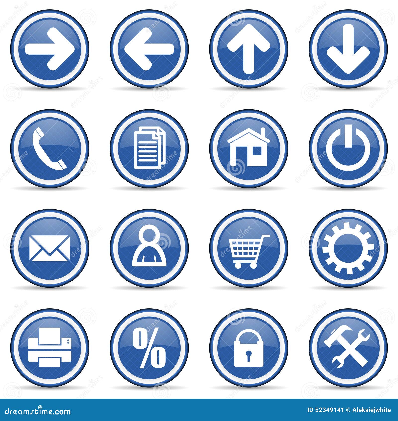 Blue glossy web icons set stock illustration. Illustration of blue ...
