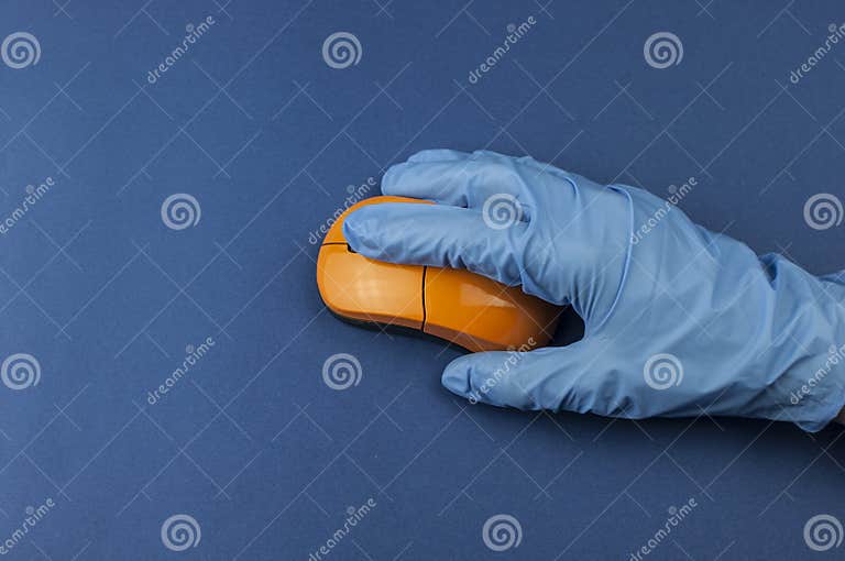 Blue Glove and Computer Mouse on Blue Background Stock Photo - Image of ...