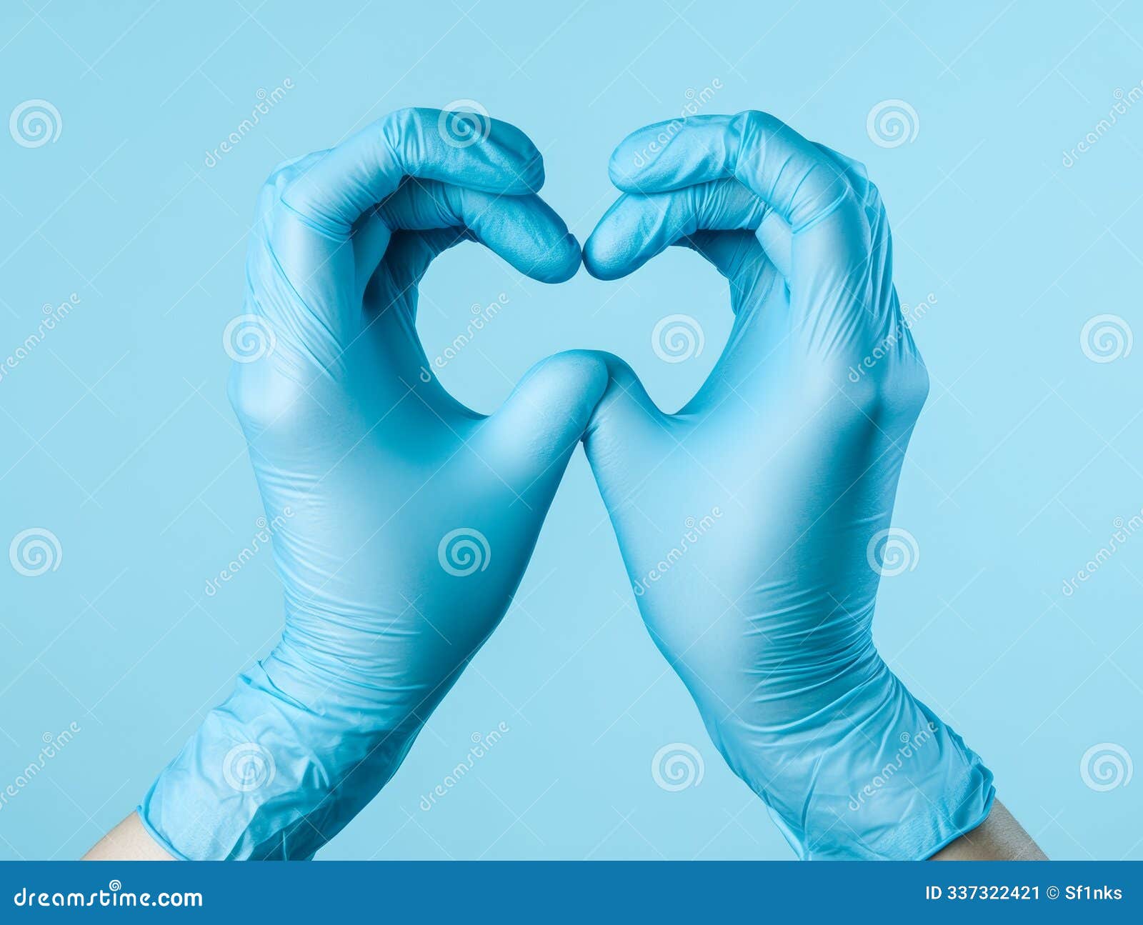 Blue-gloved Hands Forming a Heart Shape on a Matching Background ...