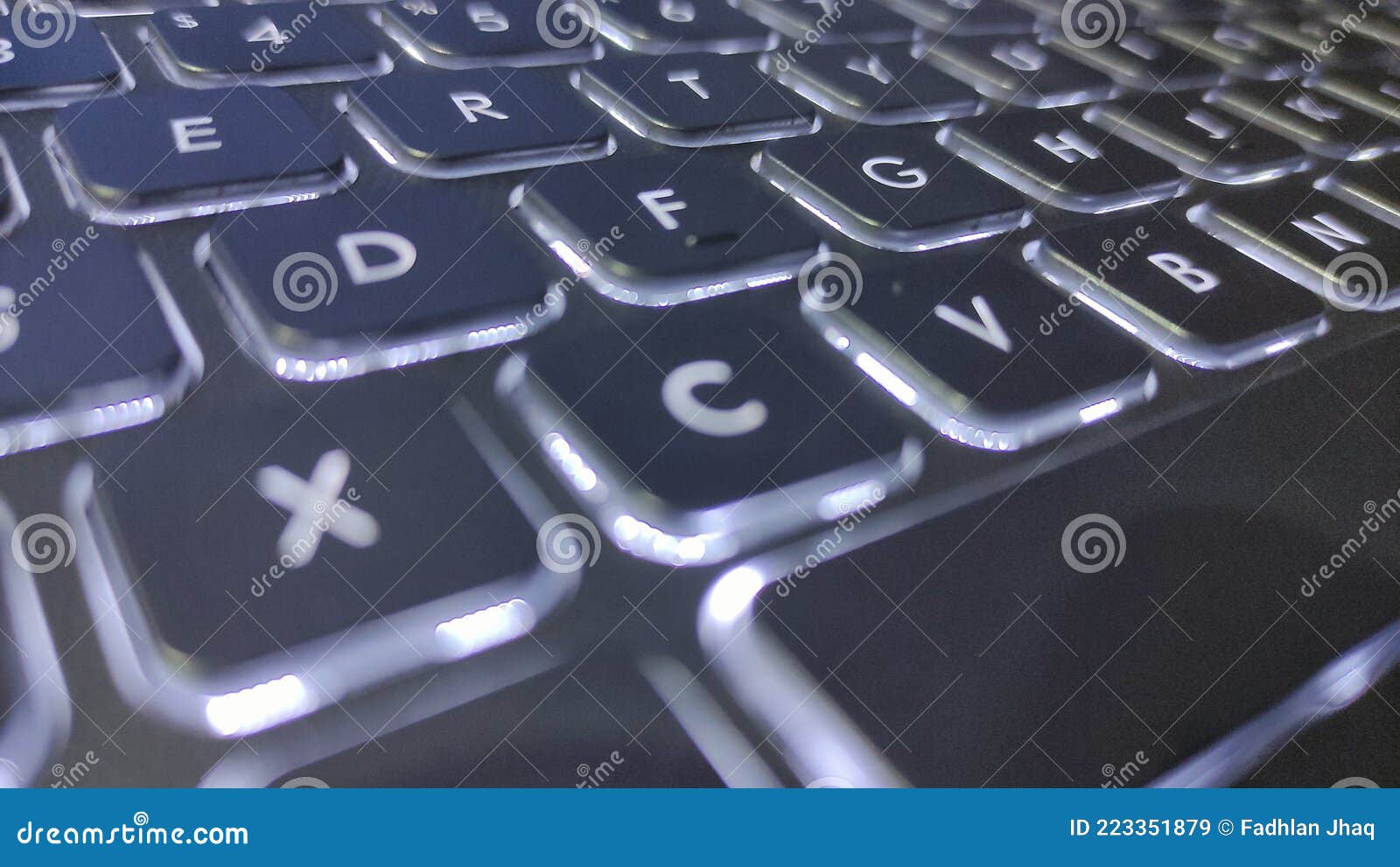 Blue Glow Keyboard with Some Letters Commonly Used for Busniess Stock ...