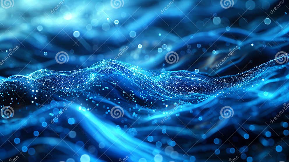 Blue Glow Particles Cascading in a Wave-like Motion, Creating a Dynamic ...