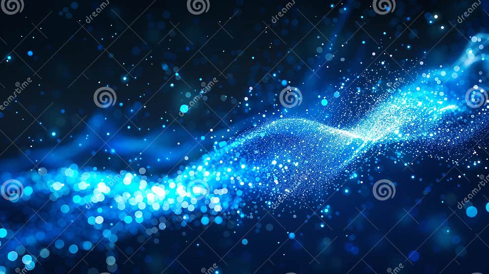 Blue Glow Particles Forming a Radiant Wave, with Particles Flowing ...