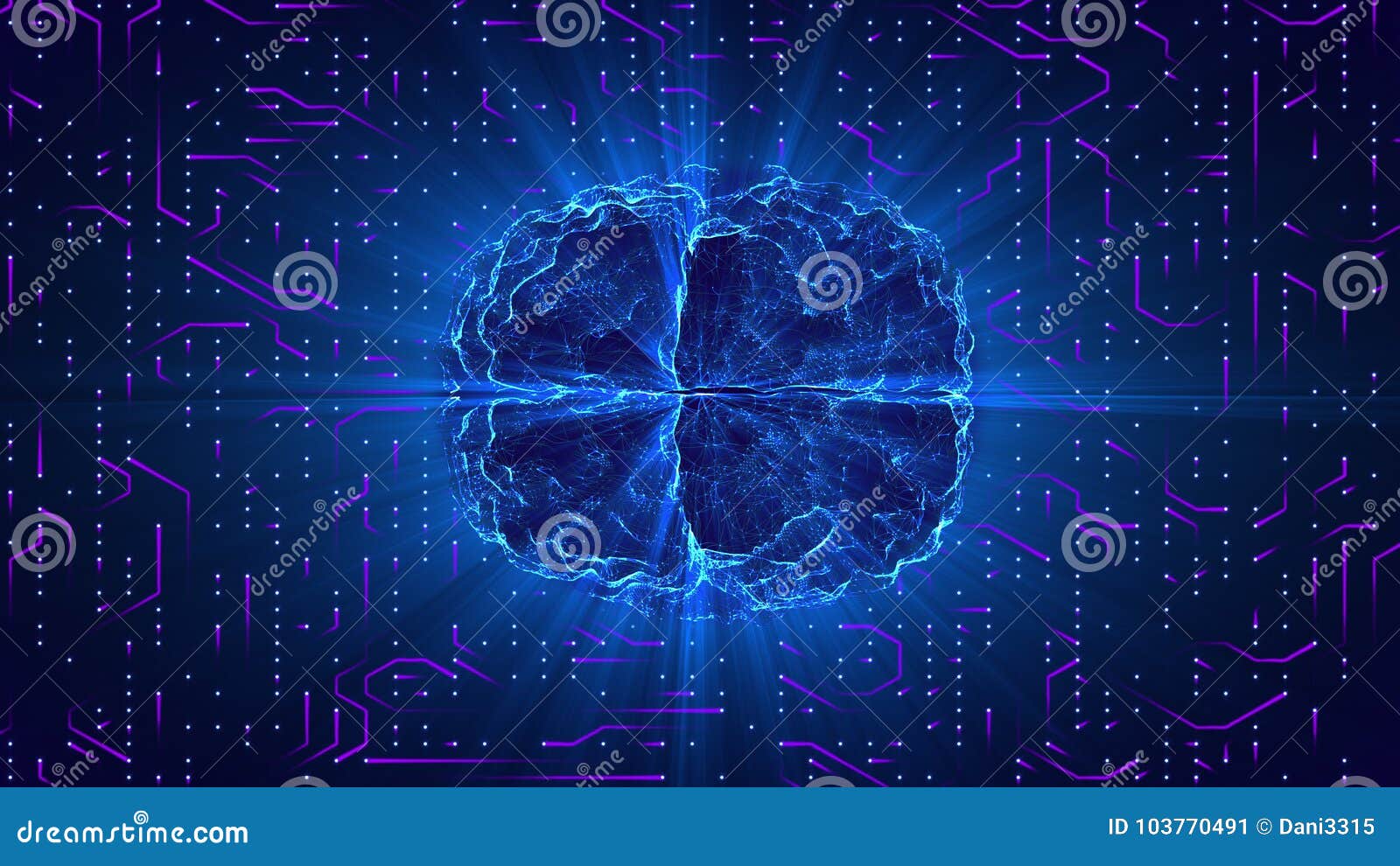 Blue Glowing Brain Wired on Neural Surface or Electronic Conductors ...