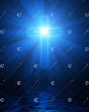 Blue Glowing Christian Cross Stock Illustration - Illustration of ...