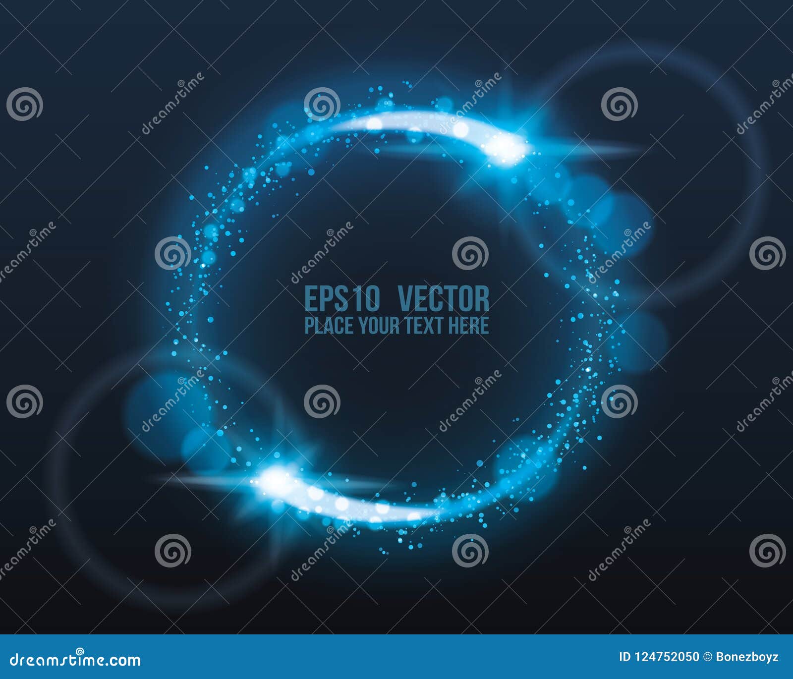 Blue Glowing Circle with Light Bursts Stock Vector - Illustration of ...