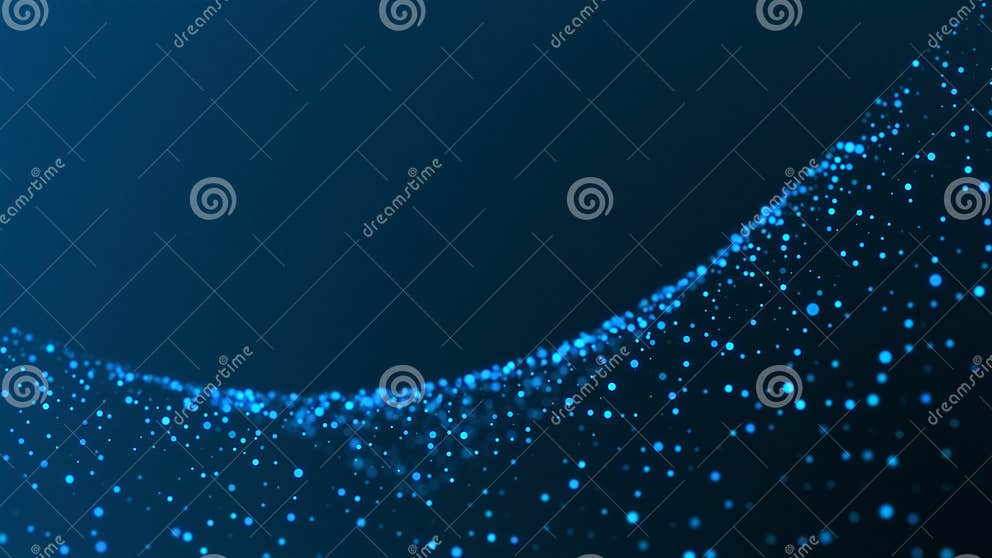 Blue Glowing Circles Particles at the Bottom on a Dark Abstract ...
