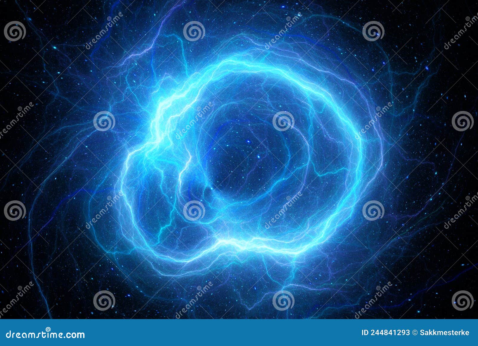Blue Glowing Circular Plasma Lightning in Space Stock Illustration ...