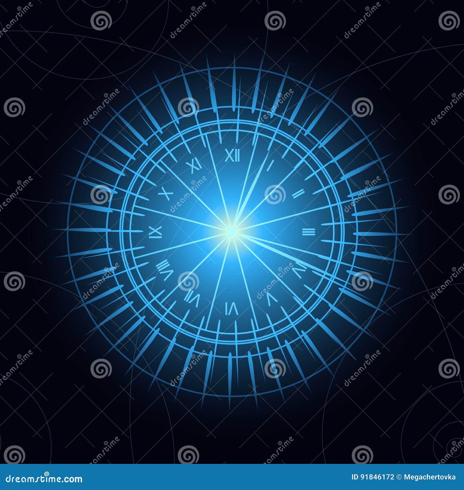 Blue Glowing Clock on Dark Blue Background Stock Vector - Illustration ...