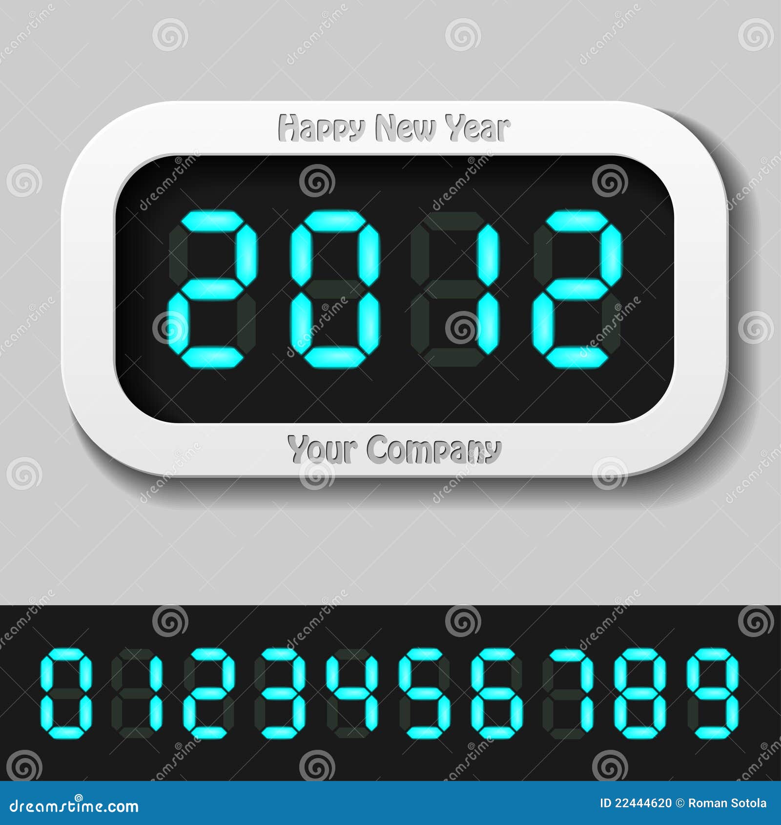 Blue Glowing Digital Numbers - New Year 2012 Stock Vector ...