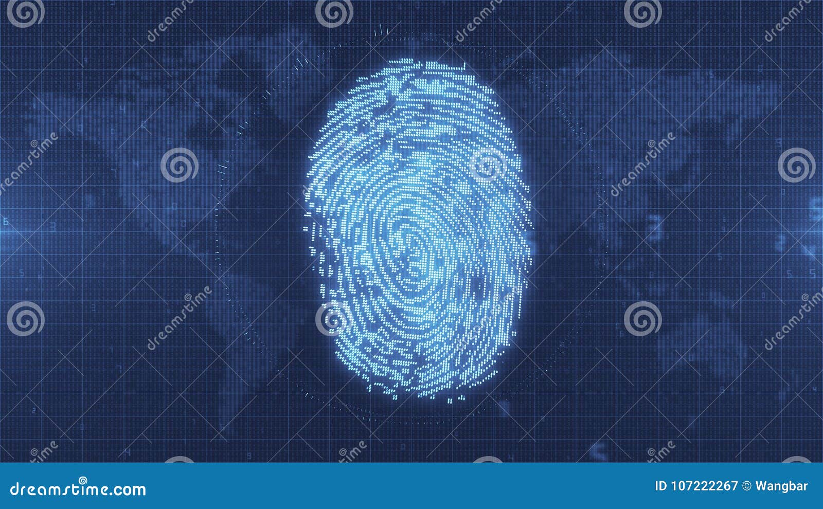 Blue Glowing Fingerprint Electronic ID On Earth Map Background Royalty ...