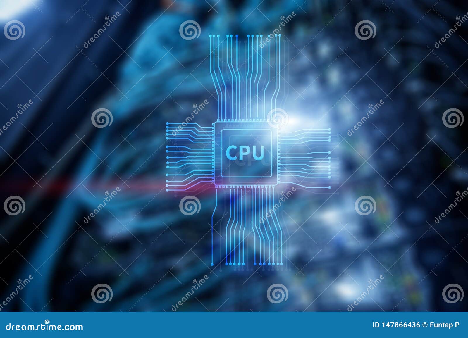 Blue Glowing Futuristic Cpu in the Center of Computer System Stock ...