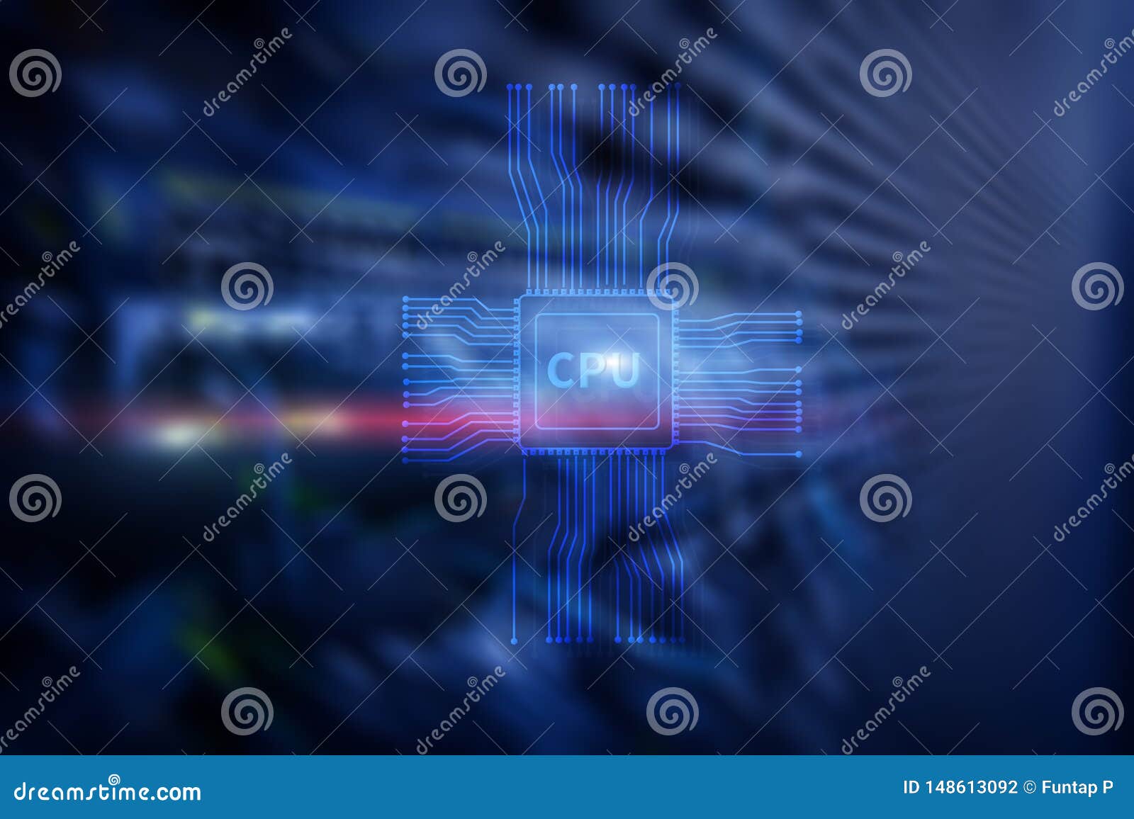 Blue Glowing Futuristic Cpu in the Center of Computer System Stock ...