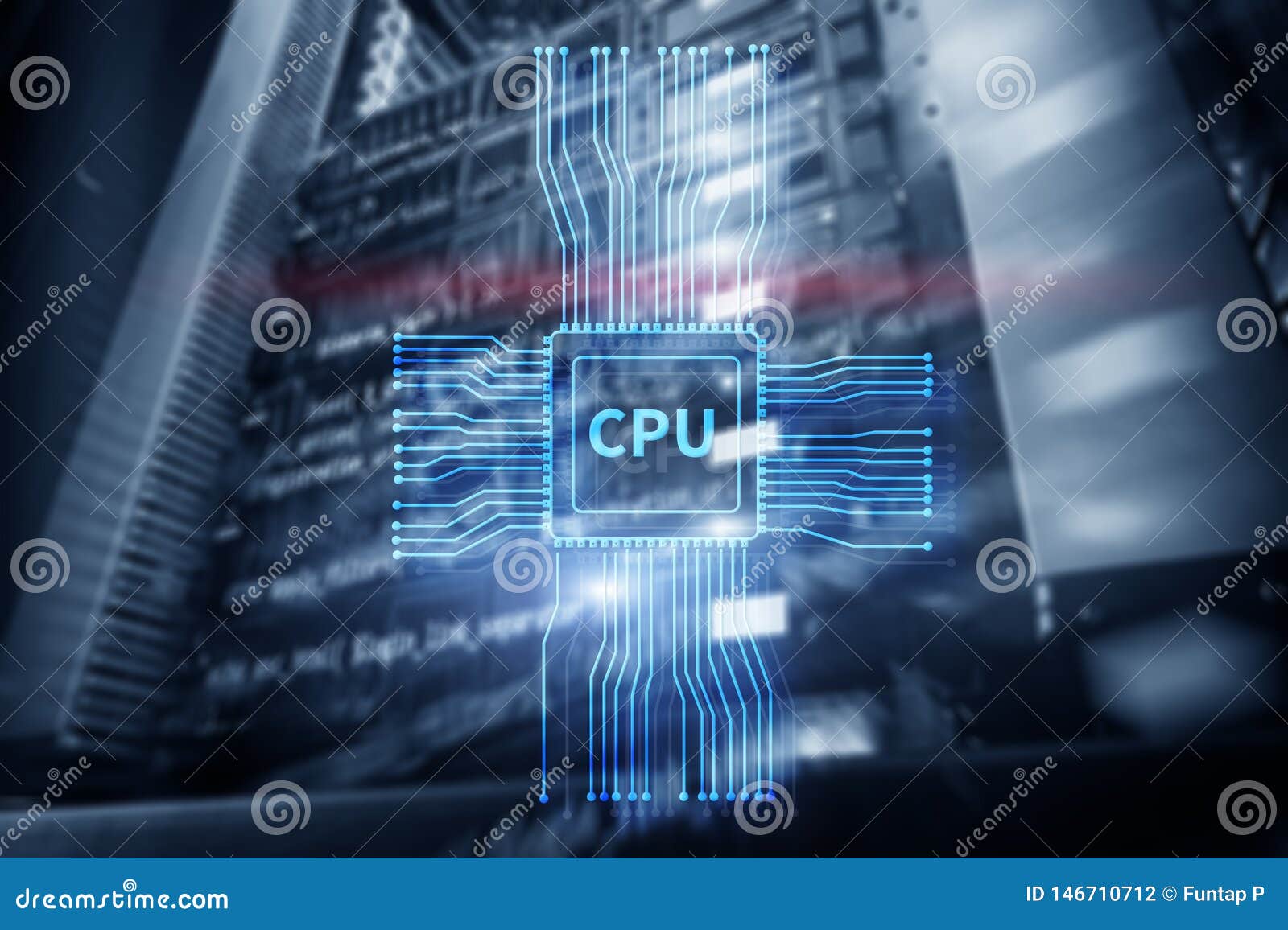 Blue Glowing Futuristic Cpu in the Center of Computer System Stock ...