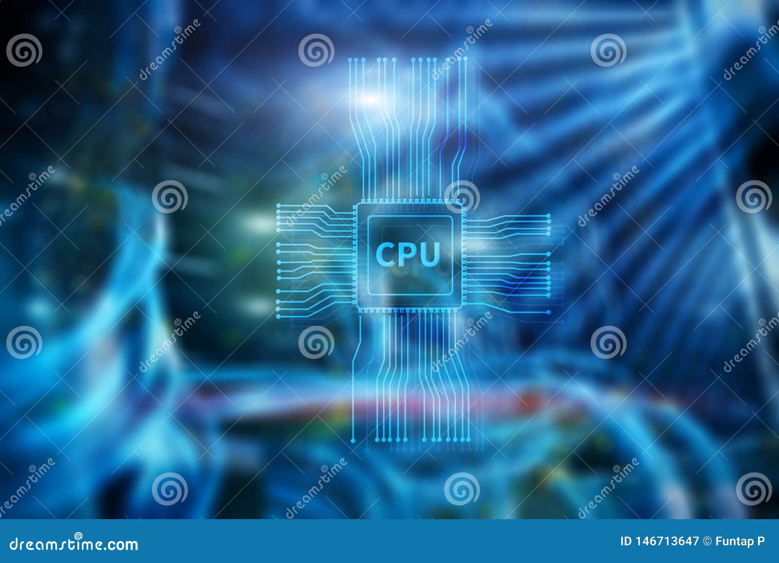 Blue Glowing Futuristic Cpu in the Center of Computer System Stock ...