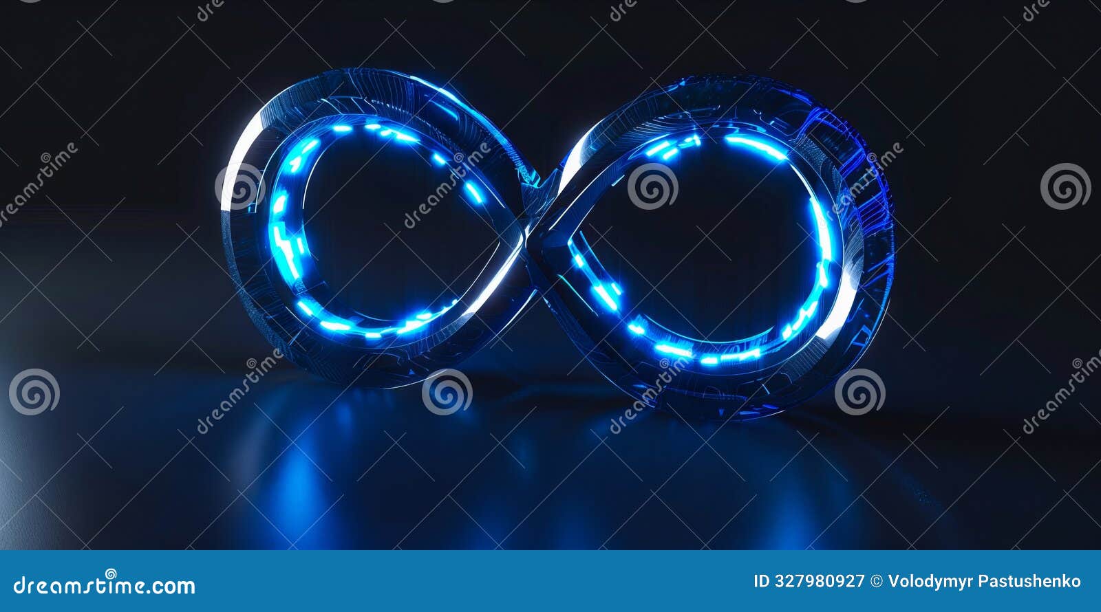 A Blue Glowing Infinity Symbol on a Black Background Stock Image ...