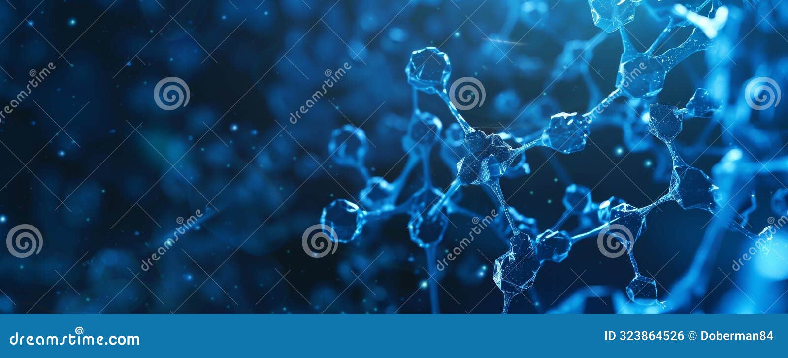Blue Glowing Microscopic Molecules in a Scientific Background ...