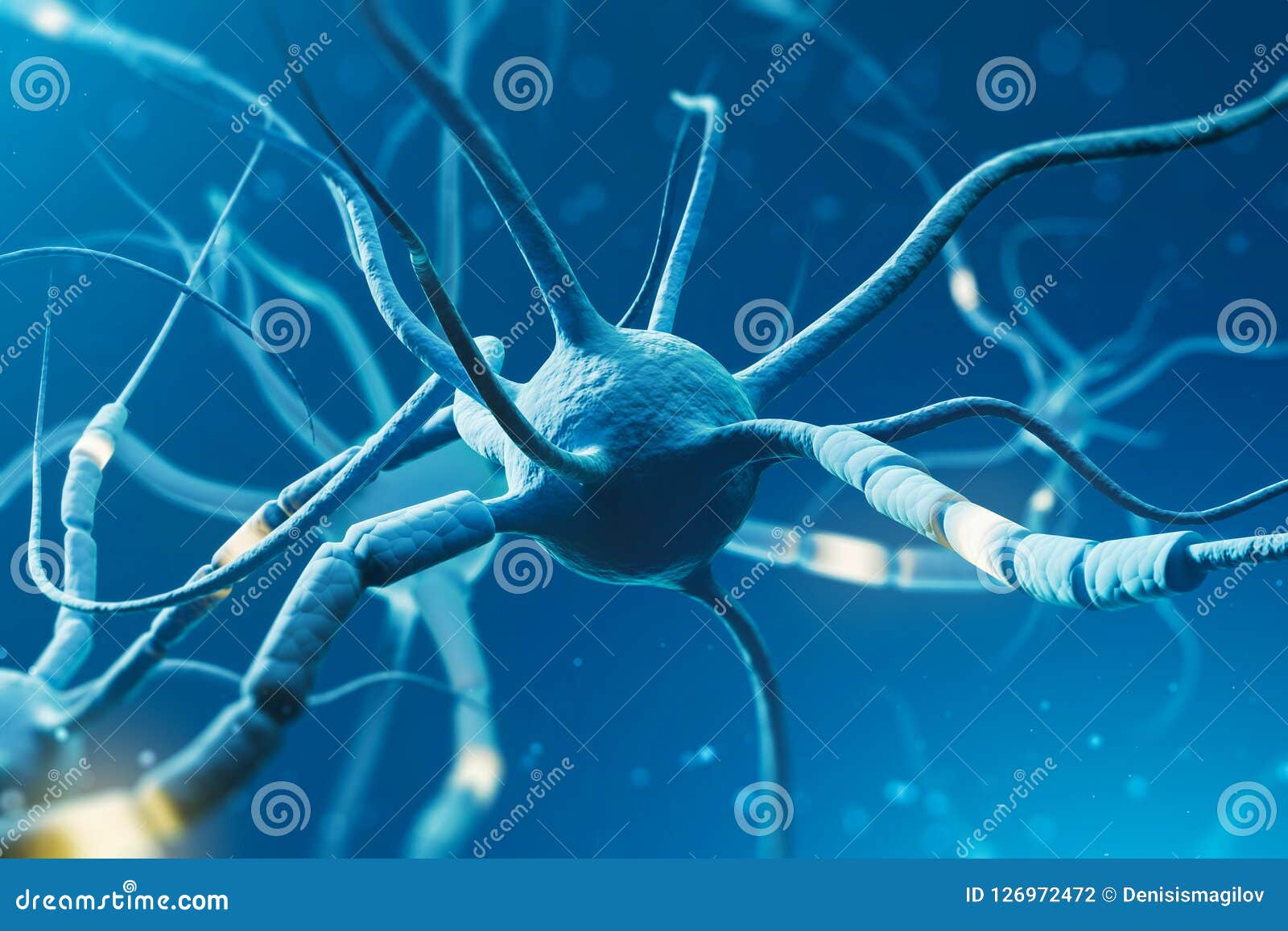 Blue Glowing Neurons Over Blue Background Stock Illustration ...
