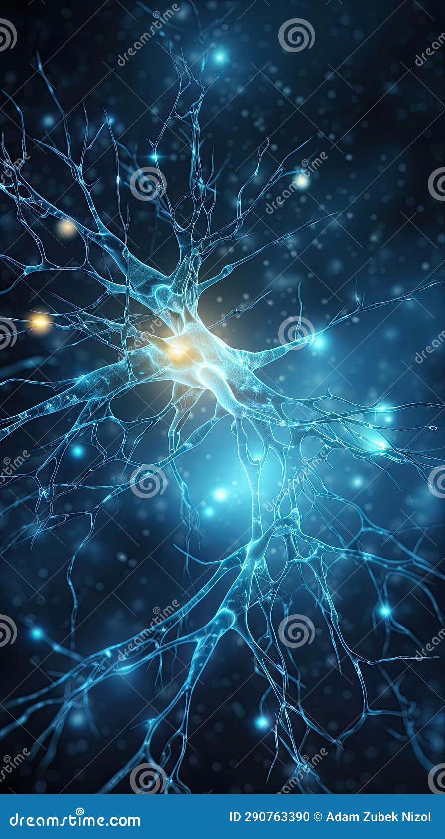 A Blue Glowing Neurons in Space Stock Illustration - Illustration of ...
