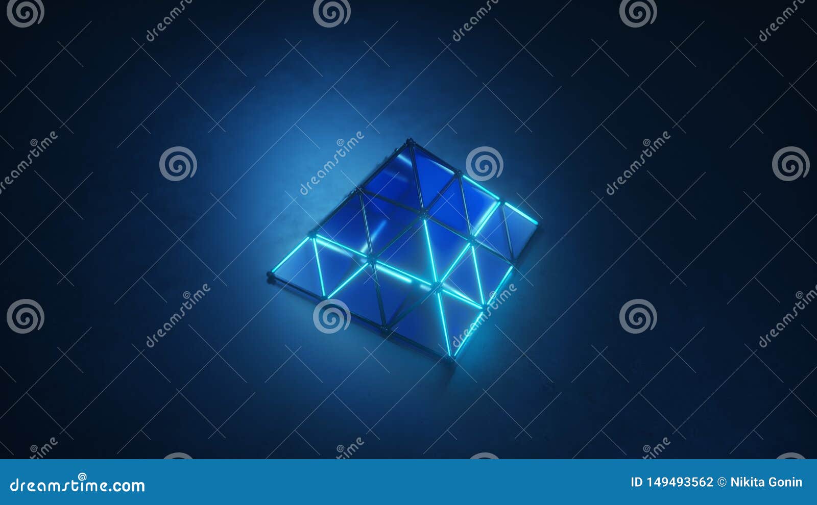 Blue Glowing Pyramid Shape 3D Render Illustration Stock Illustration ...