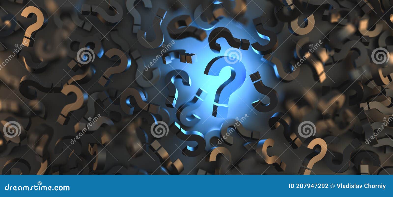 Blue Glowing Question Mark on Right Side with Other Questions, on Dark ...