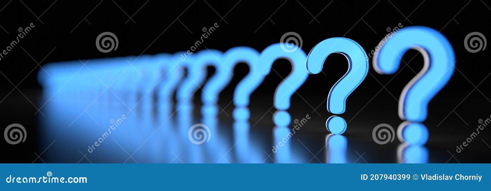 Blue Glowing Question Marks on Dark Background Stock Illustration ...