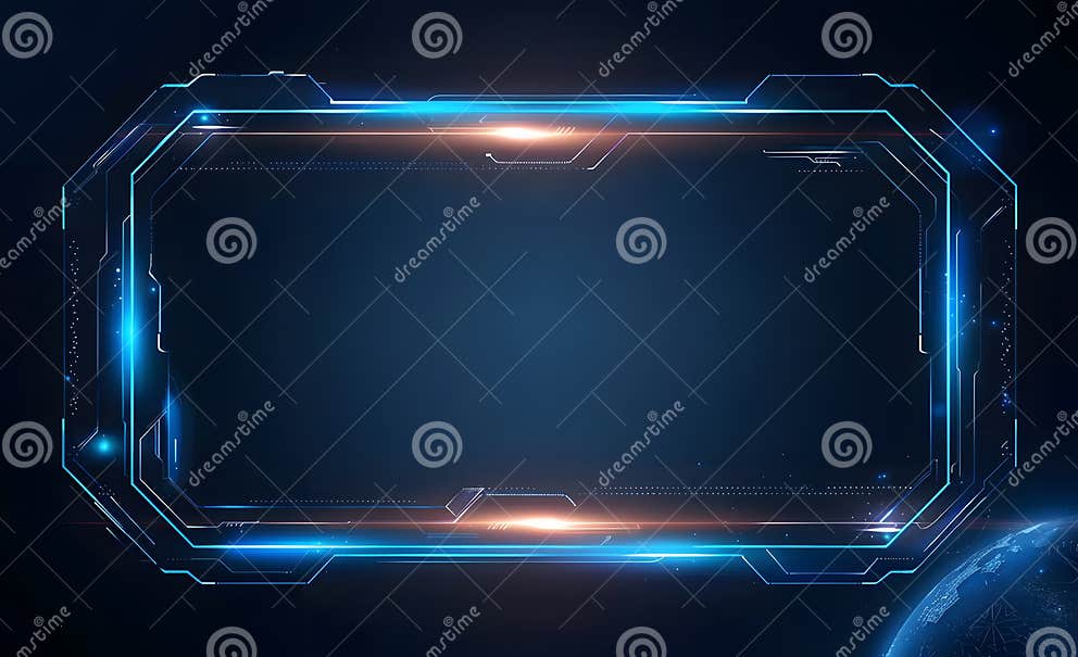 Blue Glowing Rectangle Frame with Technology Background Stock ...