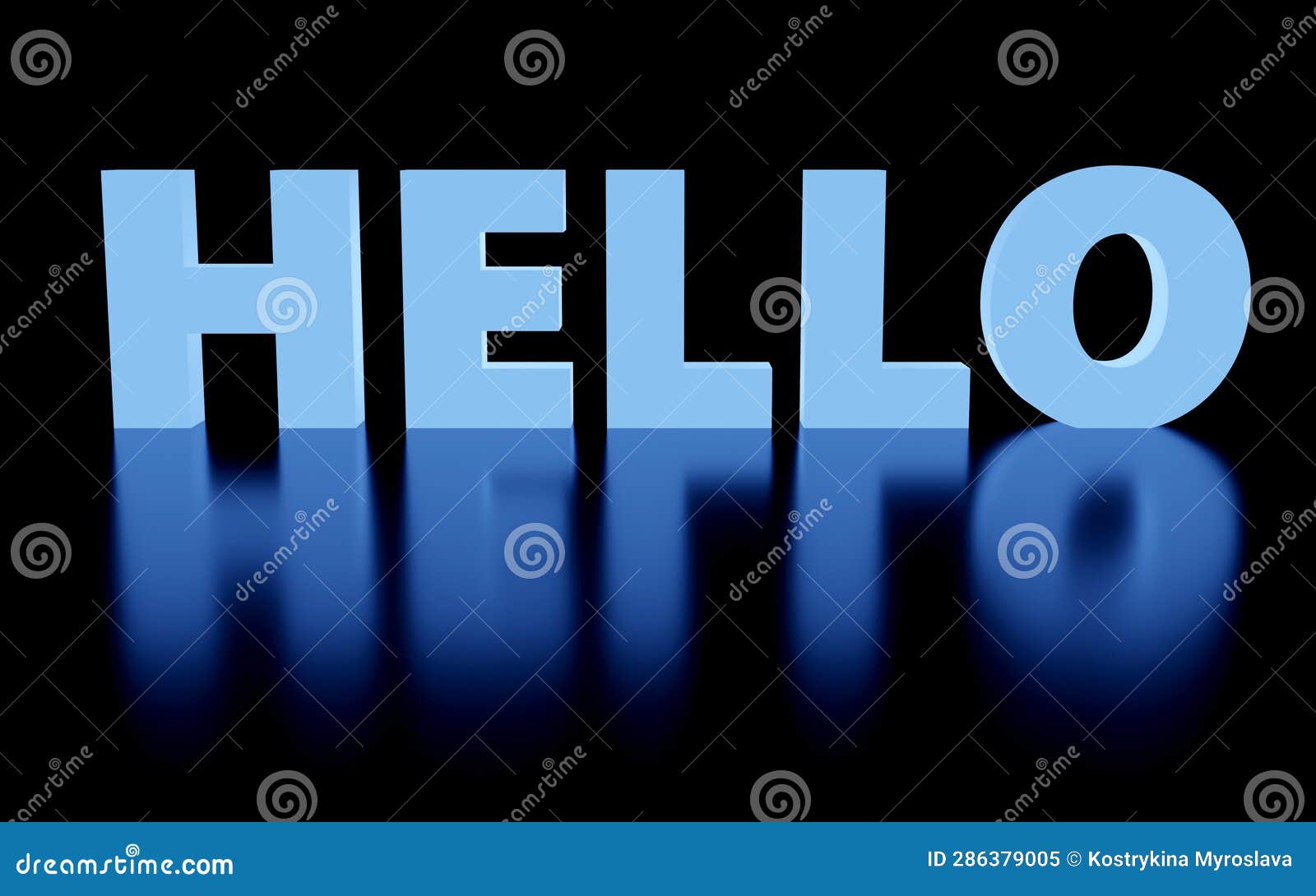 A Blue Glowing Sign Saying Hello in Dark Empty Room Stock Illustration ...