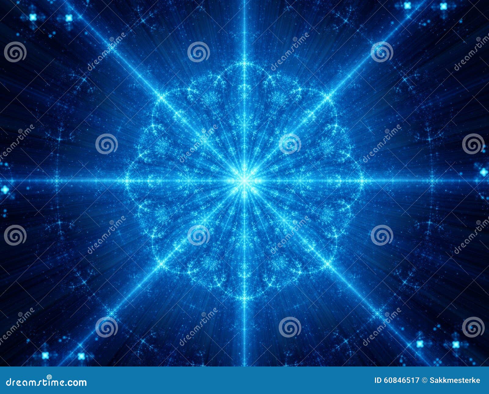 Blue Glowing Snowflake Shape Mandala Fractal Stock Illustration ...