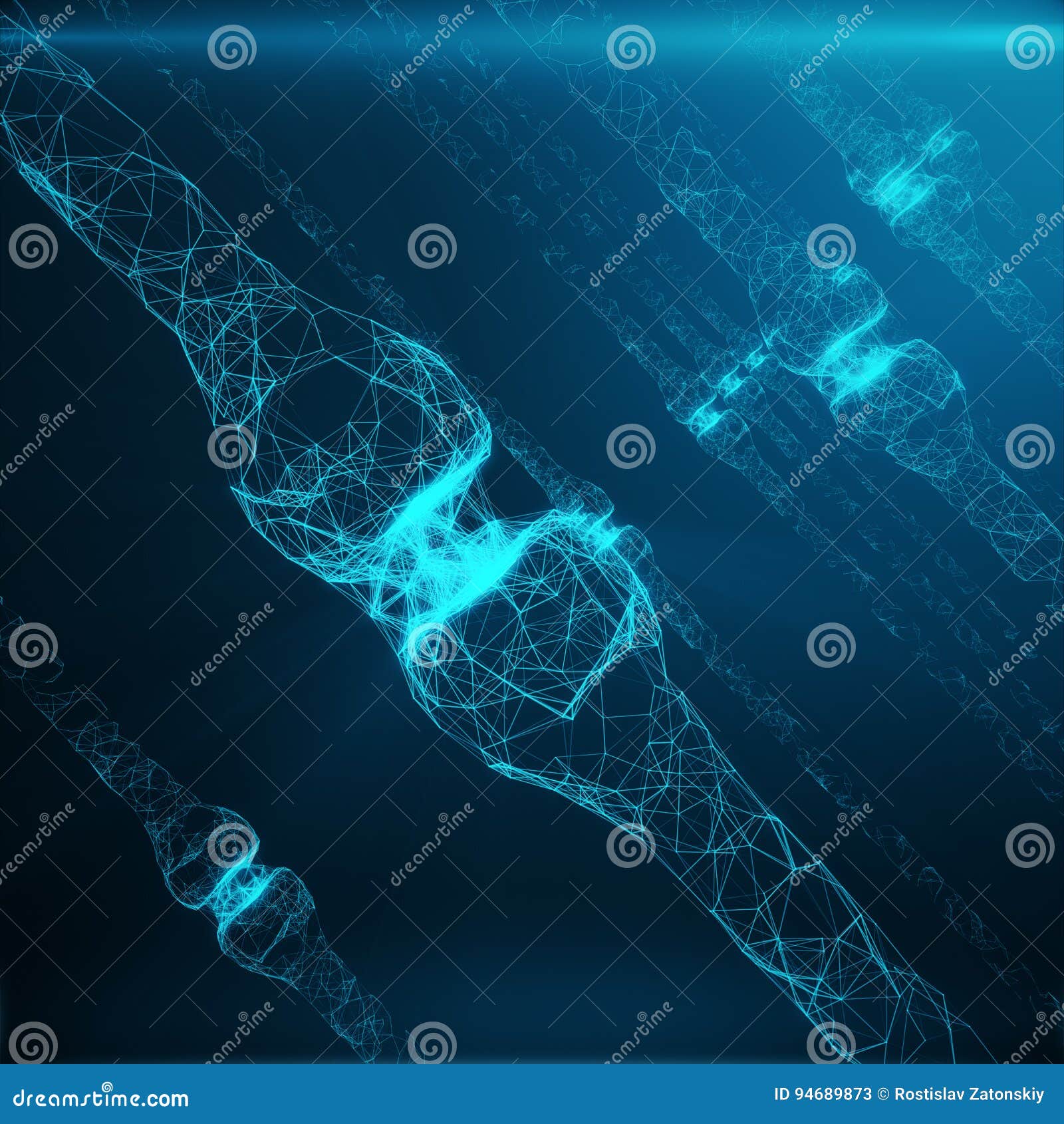 Blue Glowing Synapse. Artificial Neuron in Concept of Artificial ...