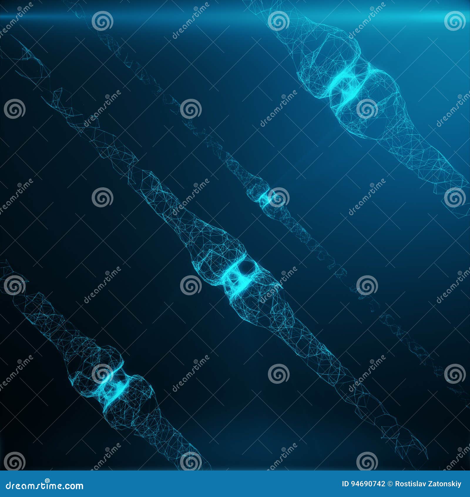 Blue Glowing Synapse. Artificial Neuron in Concept of Artificial ...