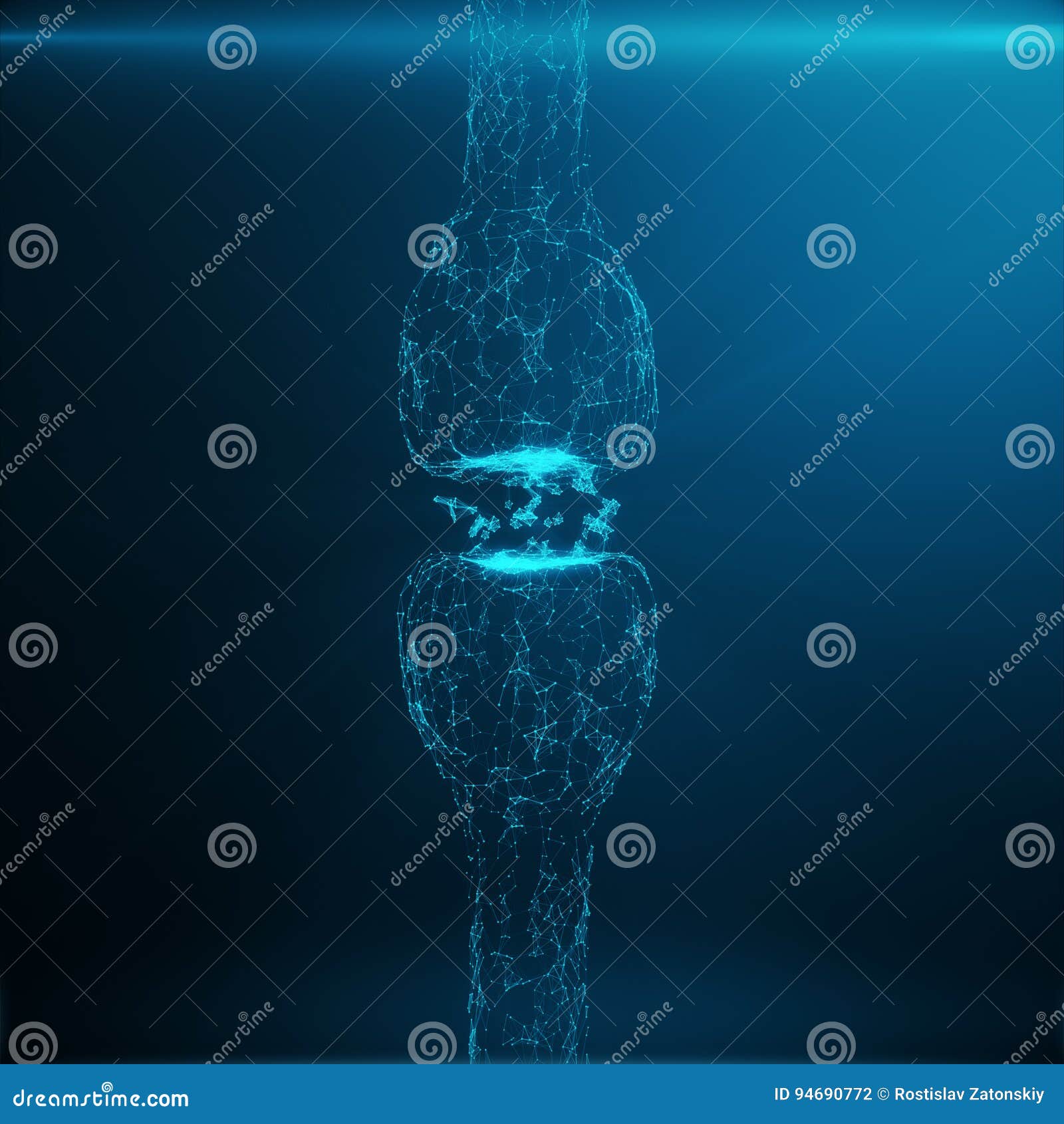 Blue Glowing Synapse. Artificial Neuron in Concept of Artificial ...