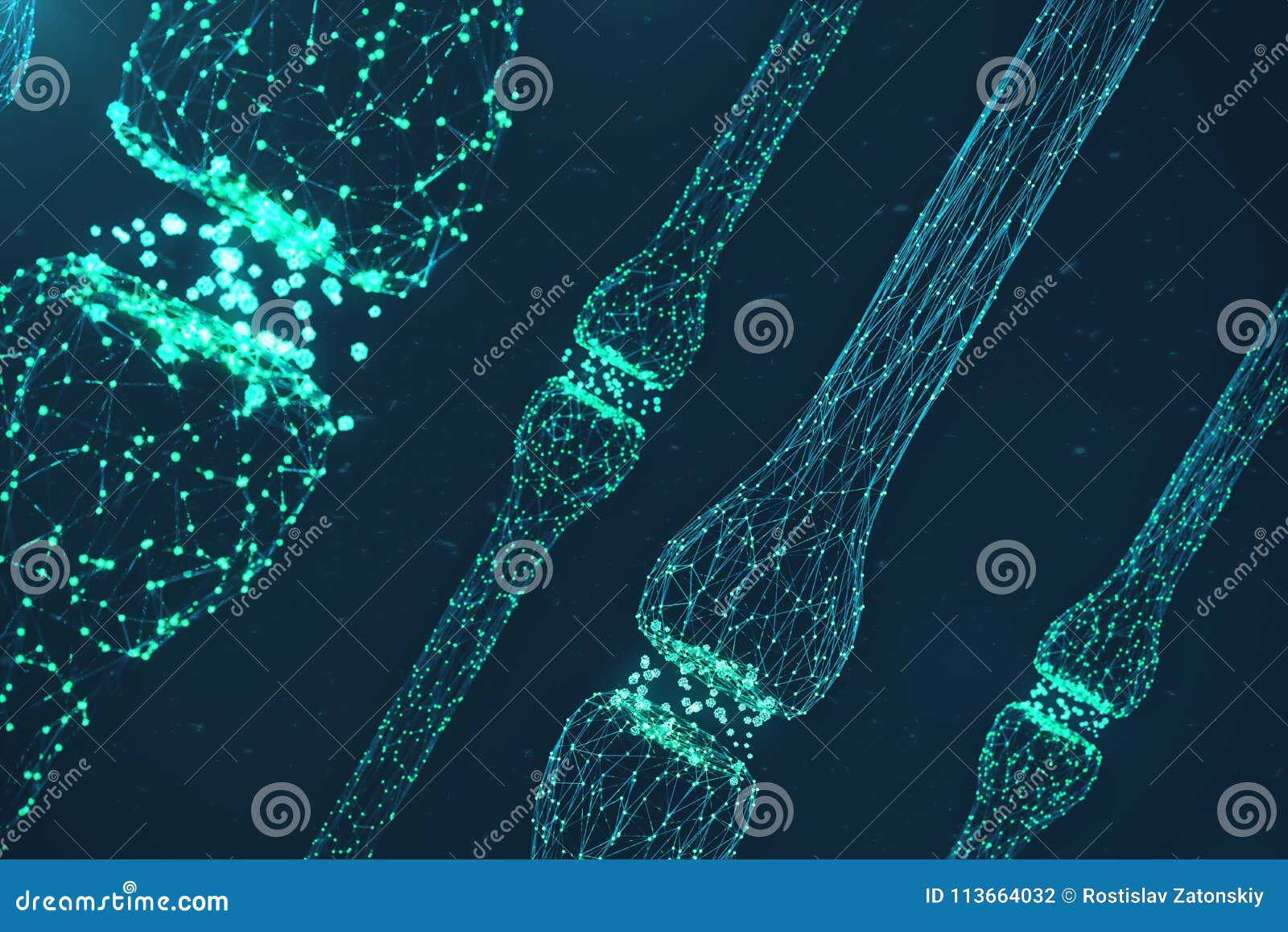 Blue Glowing Synapse. Artificial Neuron in Concept of Artificial ...