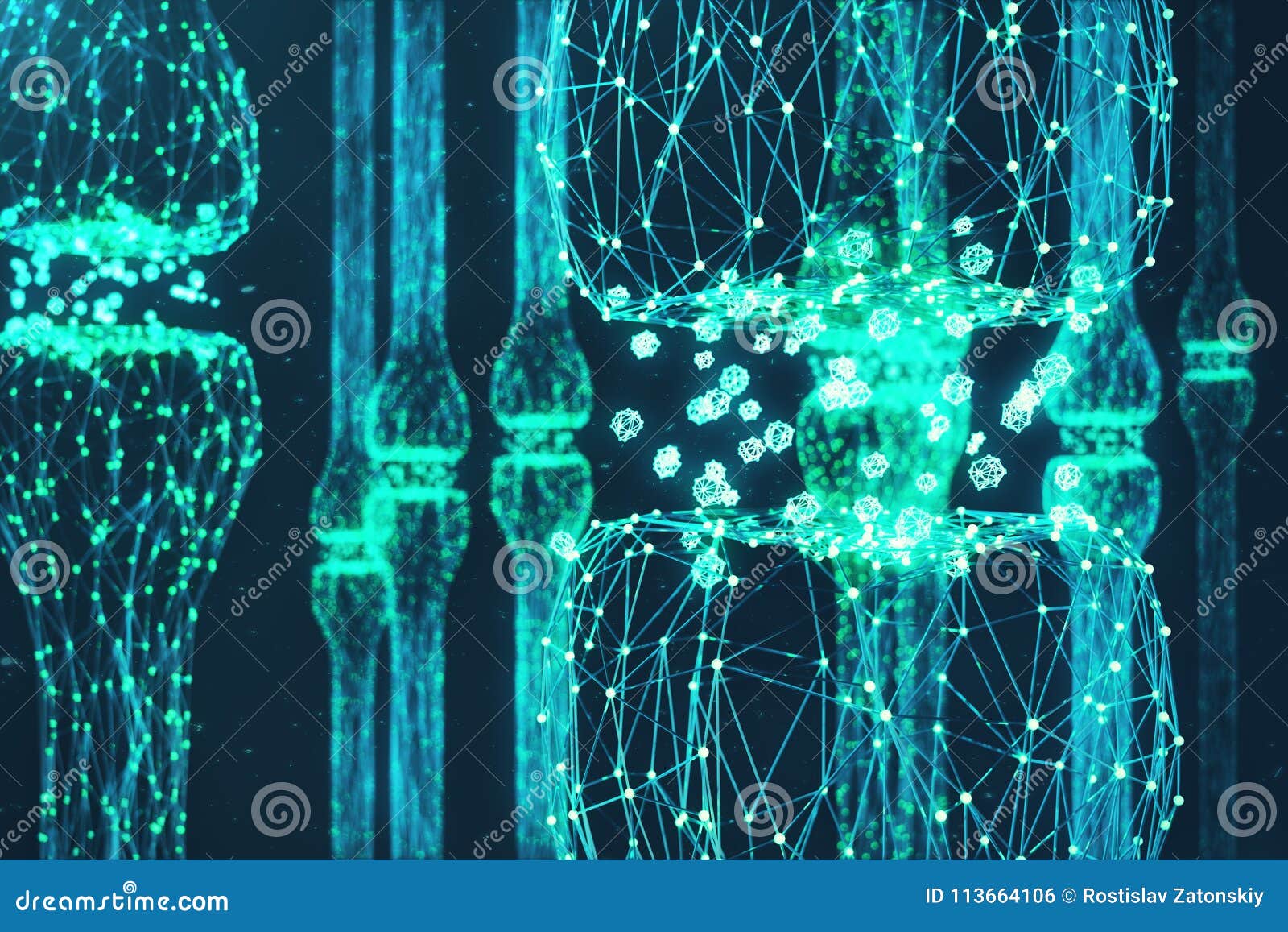 Blue Glowing Synapse. Artificial Neuron in Concept of Artificial ...