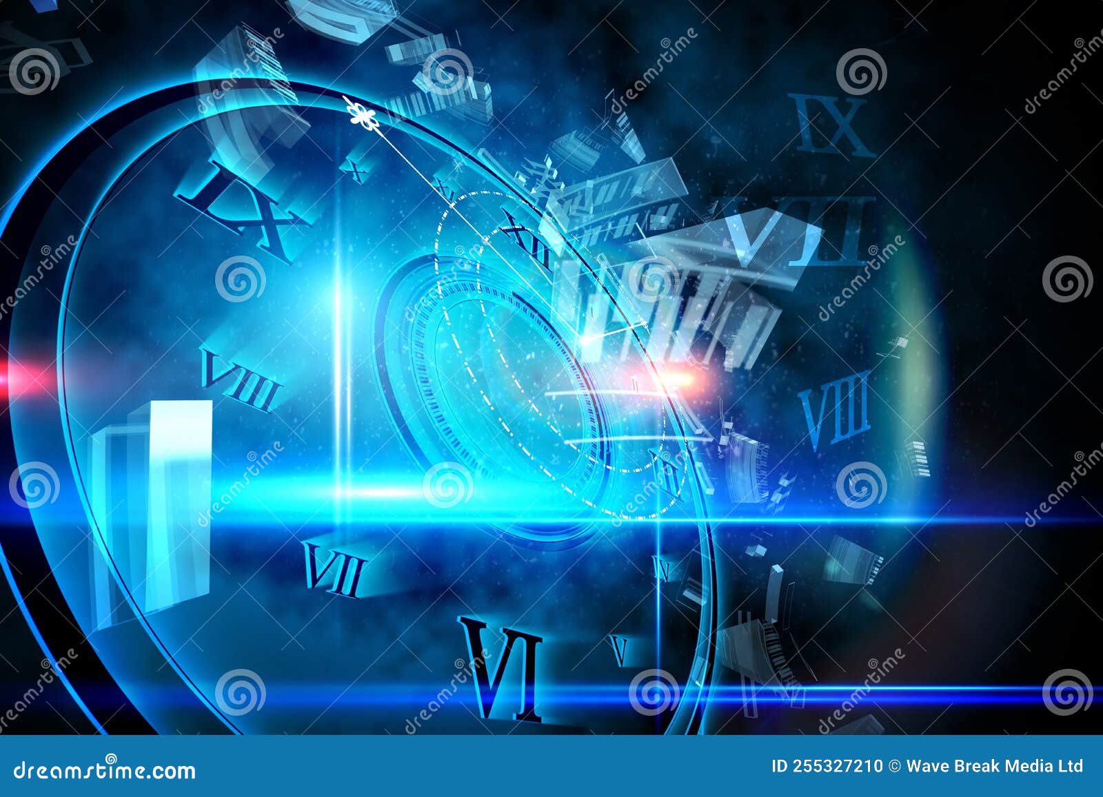 Blue Glowing Technology Design with Clock Stock Illustration ...