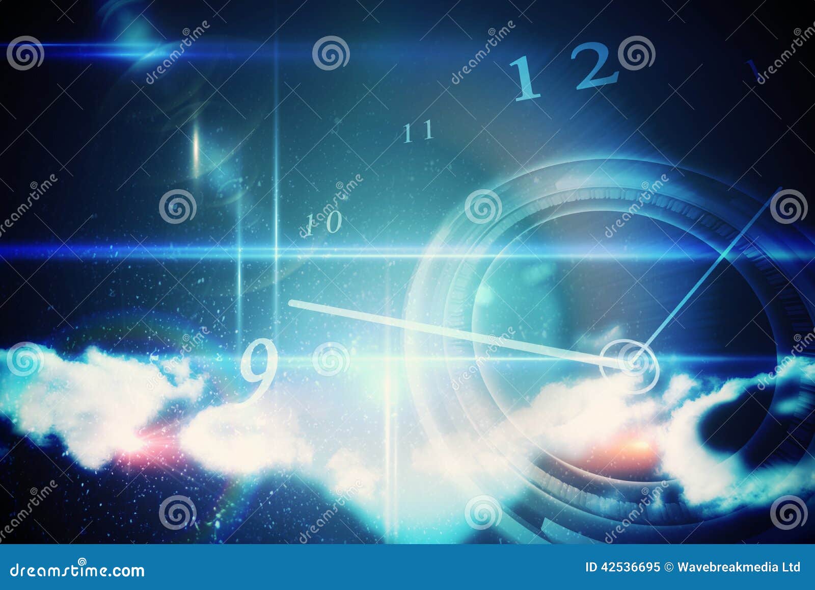 Blue Glowing Technology Design with Clock Stock Illustration ...