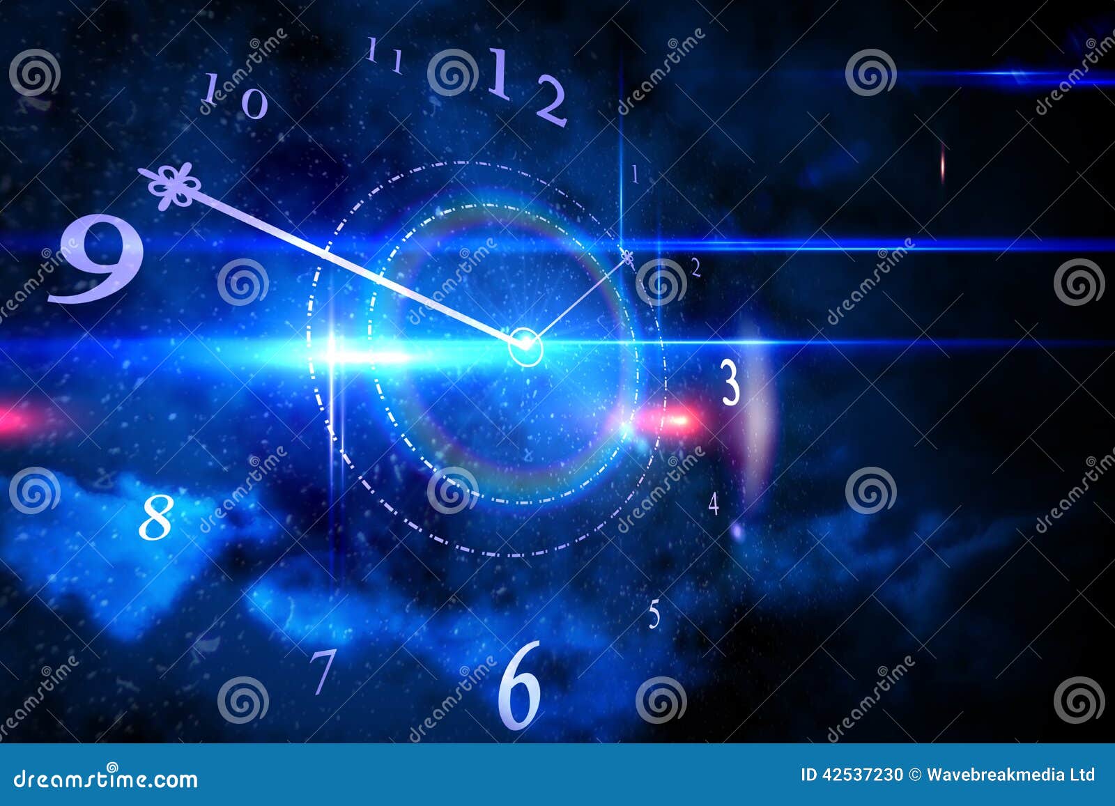 Blue Glowing Technology Design with Clock Stock Illustration ...
