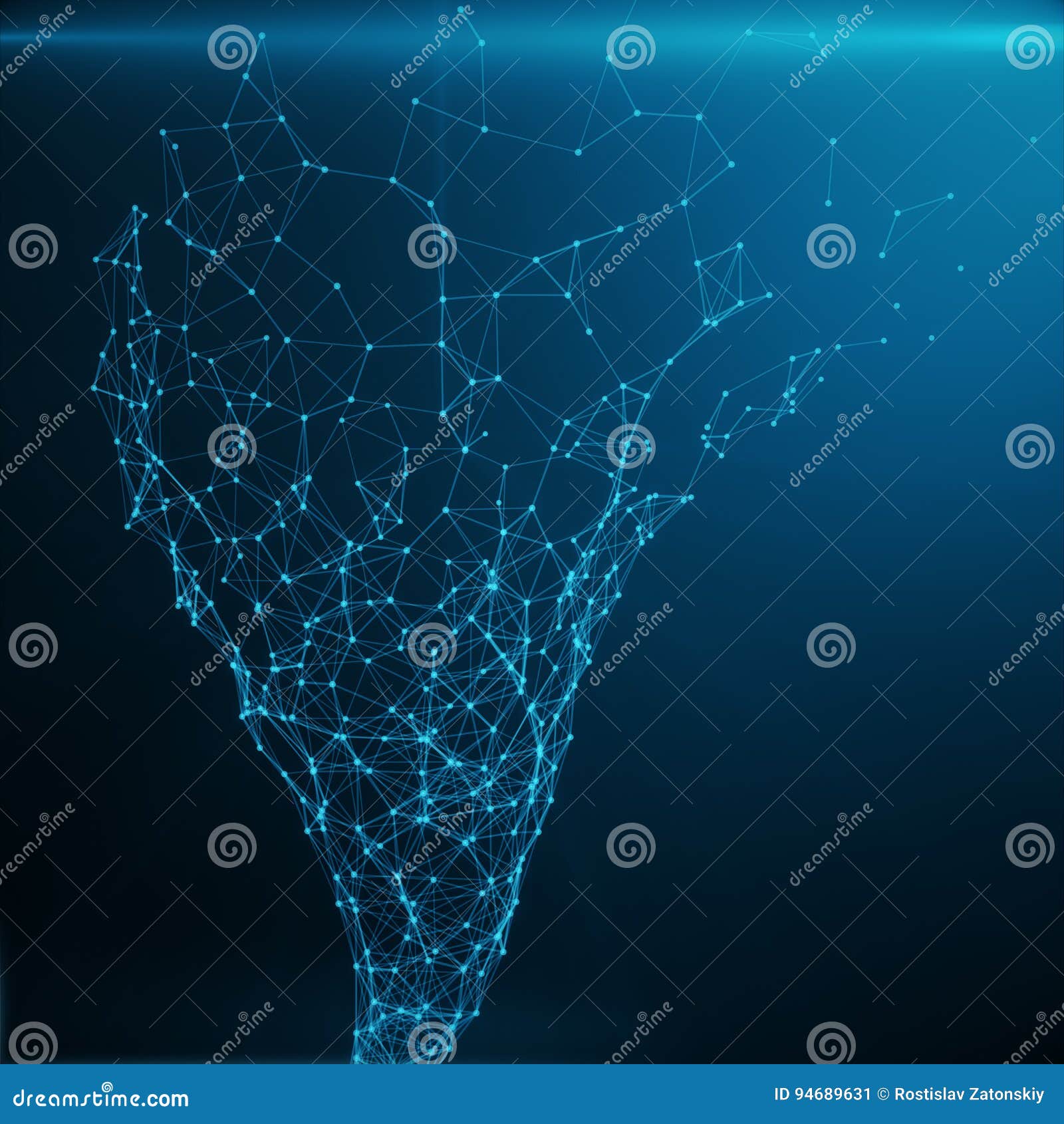 Blue Glowing Tornado. Abstract Polygonal Space Low Poly with Connecting ...