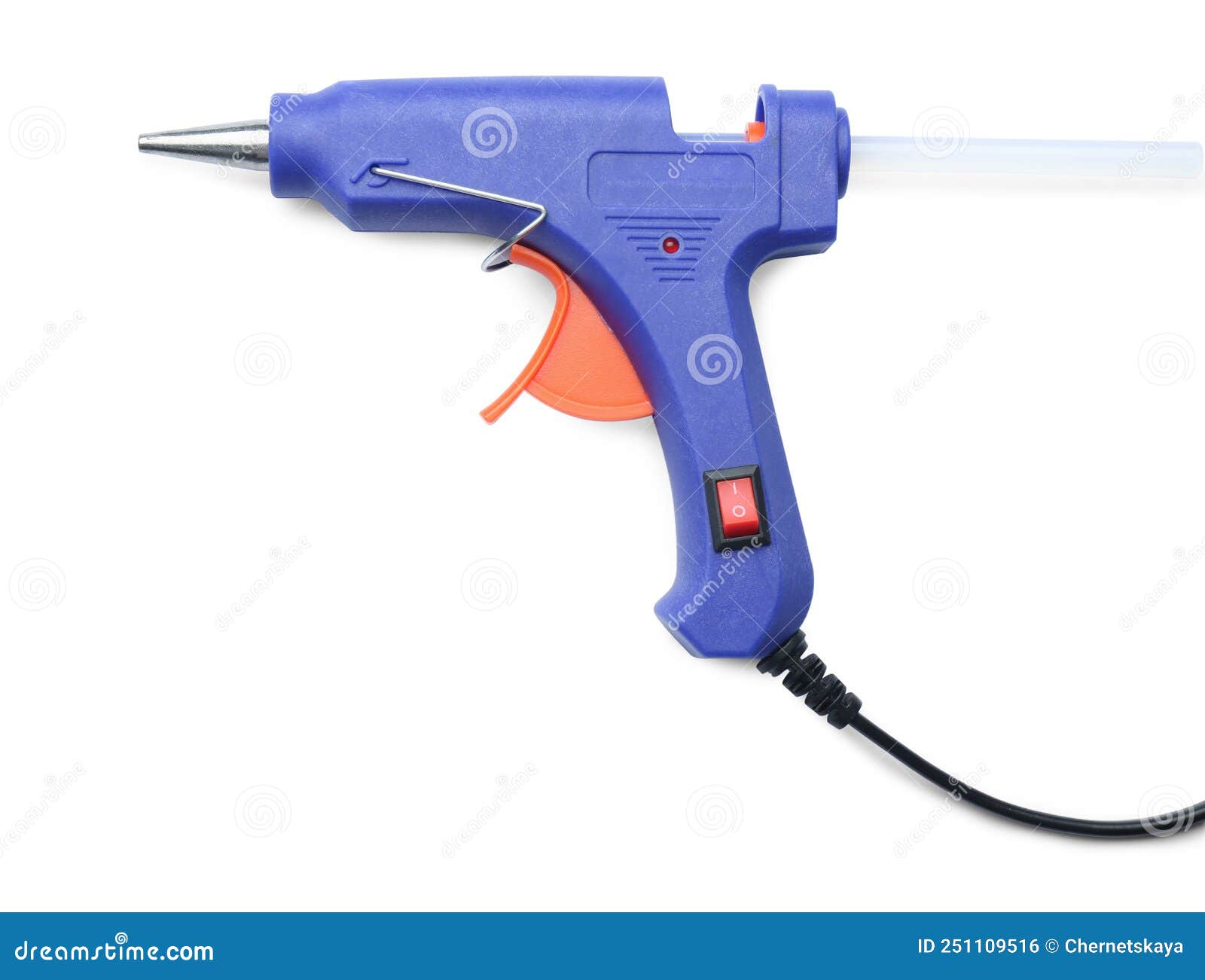 Blue Glue Gun with Stick Isolated on White, Top View Stock Photo ...