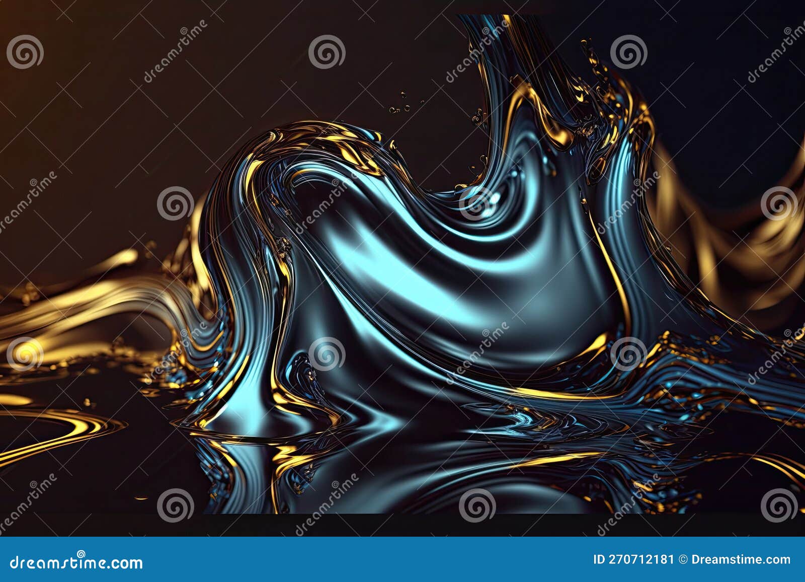 Blue and Gold Abstract Liquid Waves Background, Fluid Flowing Water ...