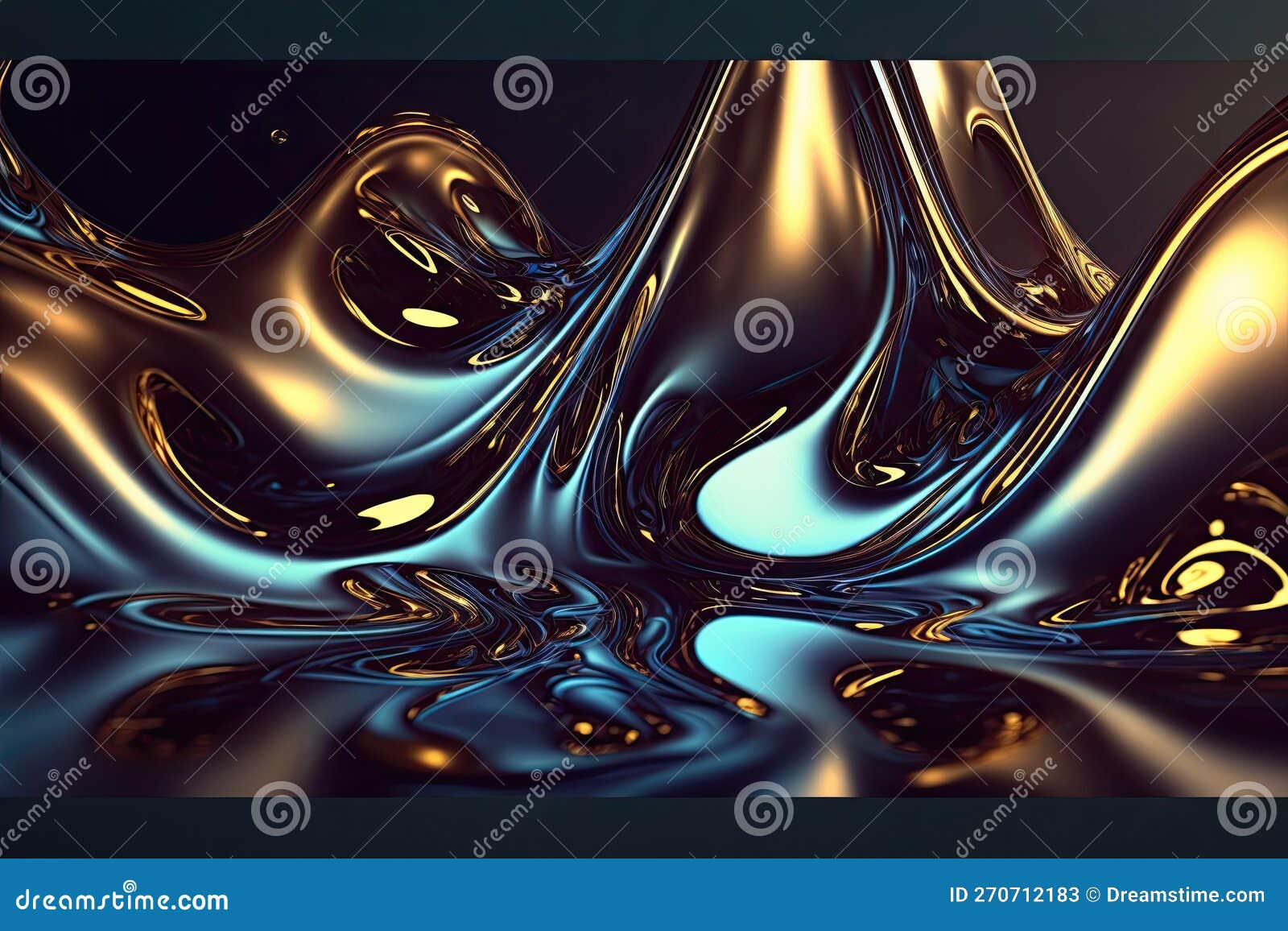 Blue and Gold Abstract Liquid Waves Background, Fluid Flowing Water ...